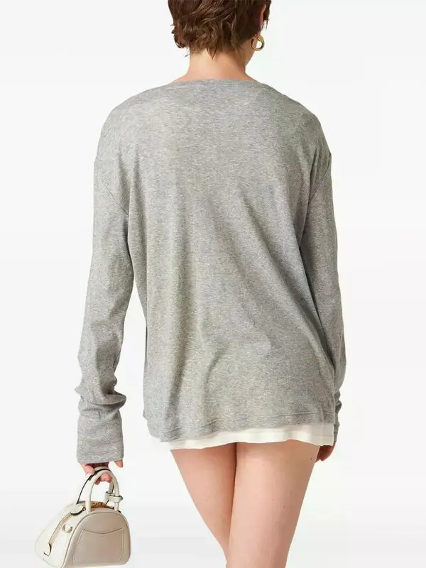 Miu Miu Long Sleeve Ribbed Jersey T-shirt With Logo Patch - Grey