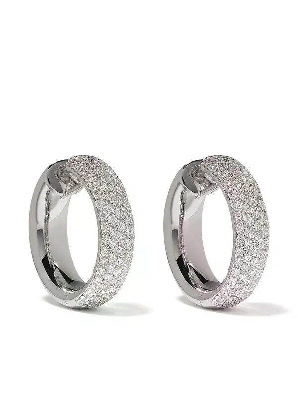 LEO PIZZO 18kt White Gold Diamante Diamond Hoop Earrings - Silver