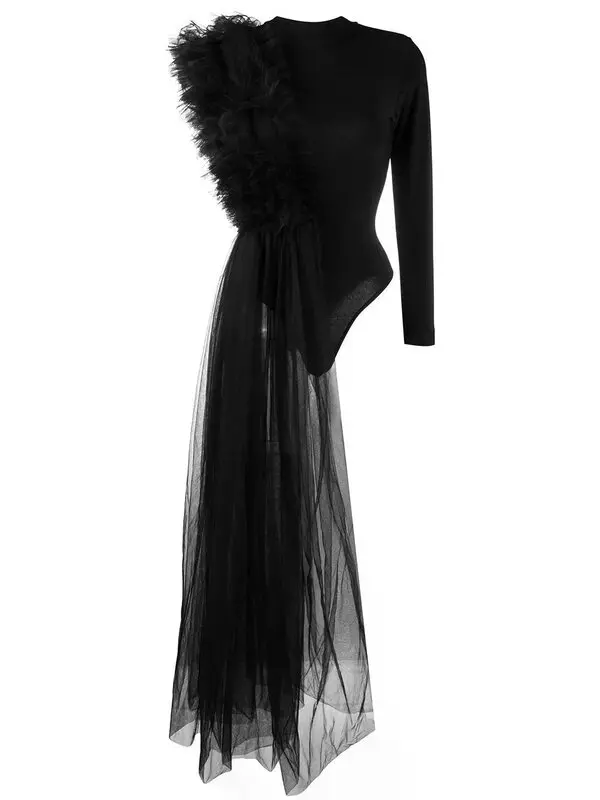 Alchemy Fashions X Lia Aram Ruched Tulle Jersey Bodysuit - Black