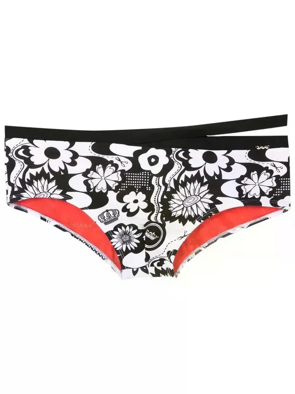 AMIR SLAMA Floral-print Slip-on Swim Trunks - Black