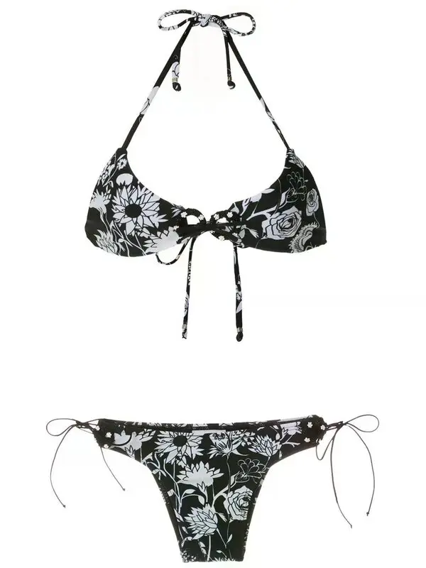 AMIR SLAMA Contrasting Print Bikini Set - Black