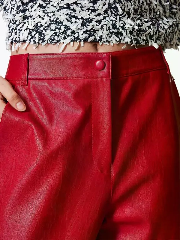 TWINSET Faux-leather Trousers With Logo Charm
