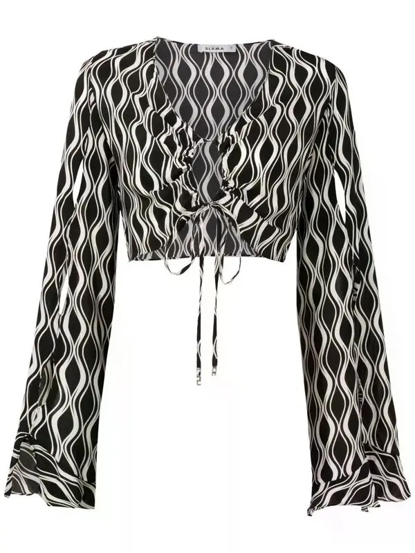 AMIR SLAMA Cropped Bell-sleeved Blouse - Black