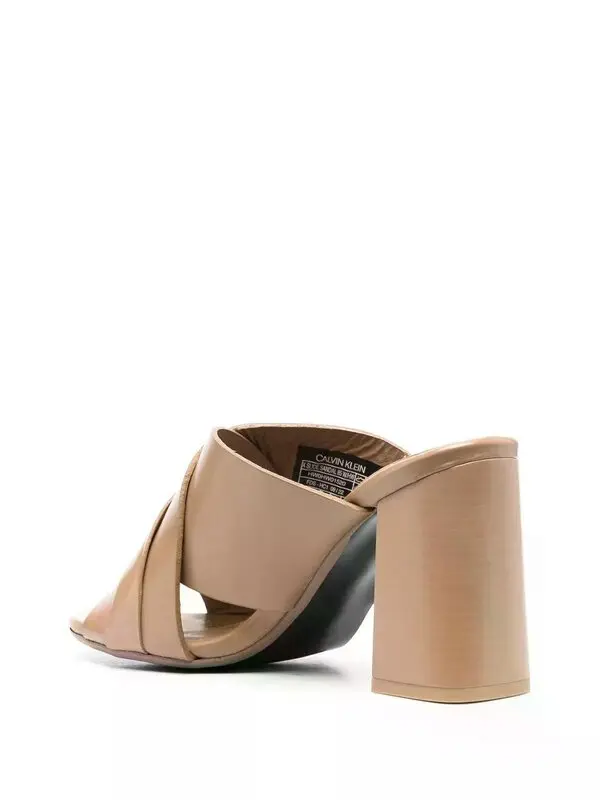 Calvin Klein 95mm High Block Heel Logo Plaque Sandals - Neutrals