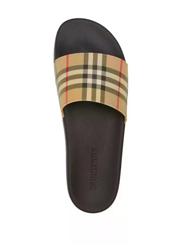 Burberry Check Slides - Neutrals