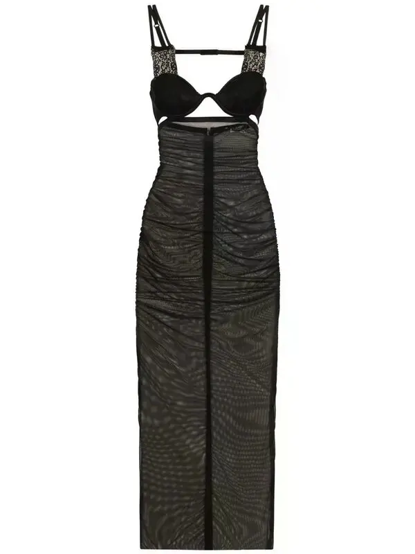 Dolce & Gabbana Bustier-style Sheer Midi Dress - Black