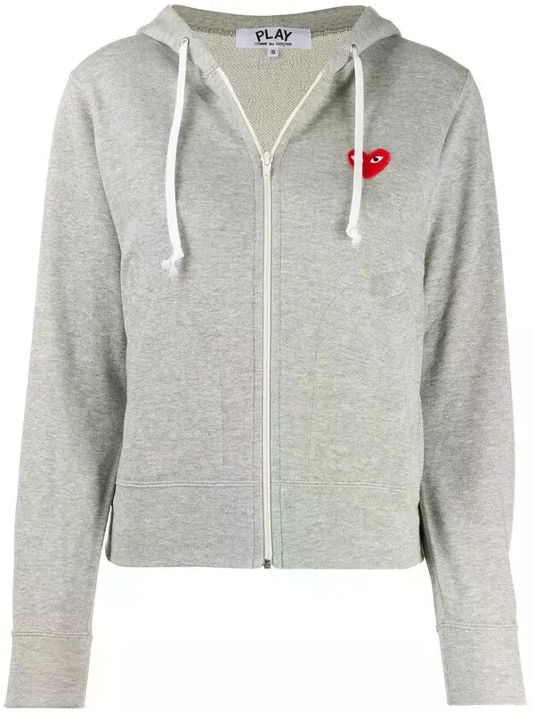 Play Comme Des Garcon Zipped Hoodie With Heart Appliqu - Grey