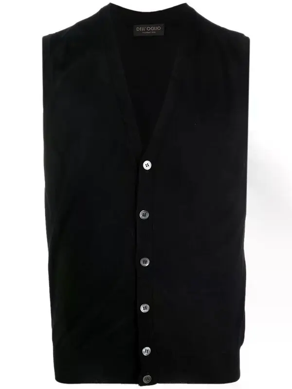 DELL'OGLIO V-neck Merino Wool Vest - Black