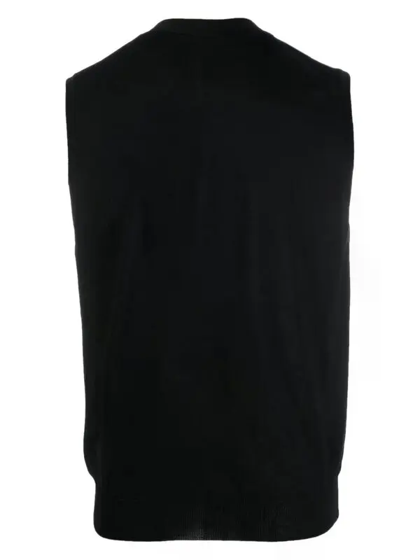 DELL'OGLIO V-neck Merino Wool Vest - Black