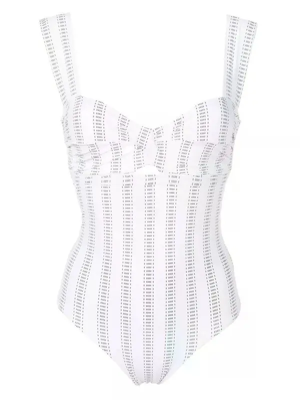 AMIR SLAMA Twist-detail Stripe-print Swimsuit - White