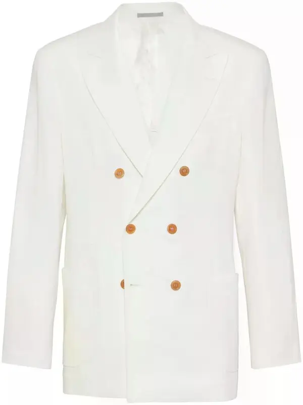 Brunello Cucinelli Double-breasted Linen Blazer - White