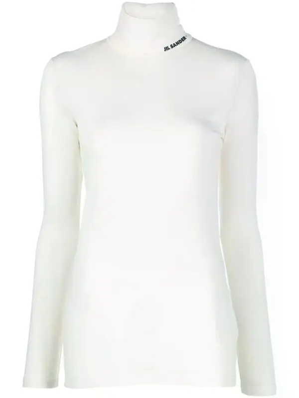 JIL SANDER Fine Knit Roll Neck Top - White