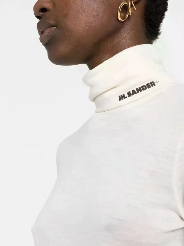 JIL SANDER Fine Knit Roll Neck Top - White