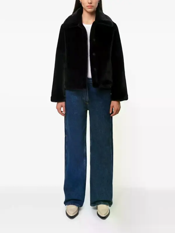 Apparis Wide-collar Faux Fur Jacket - Black