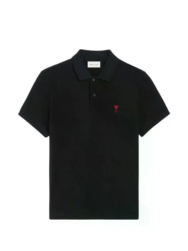 AMI Paris De Coeur Piqué Polo Shirt - Black