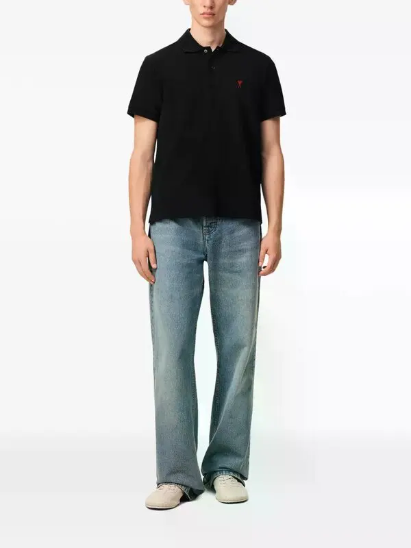 AMI Paris De Coeur Piqué Polo Shirt - Black