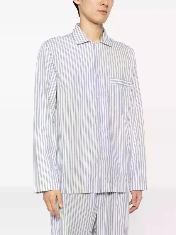 TEKLA Striped Cotton Pyjama Shirt - White