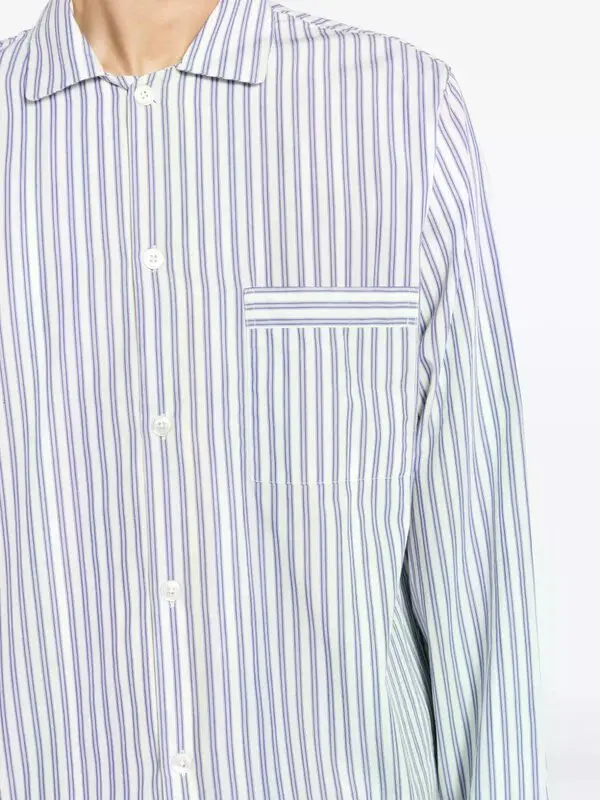 TEKLA Striped Cotton Pyjama Shirt - White