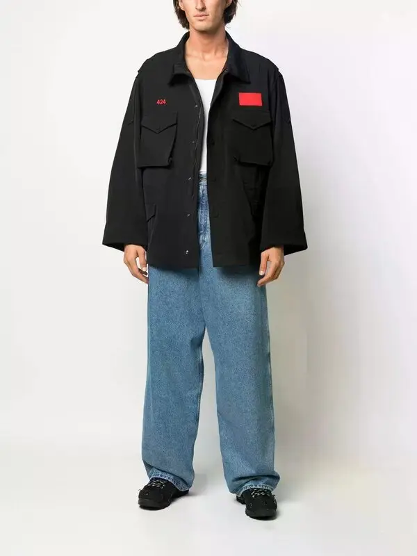 424 Asymmetric Logo-patch Shirt Jacket