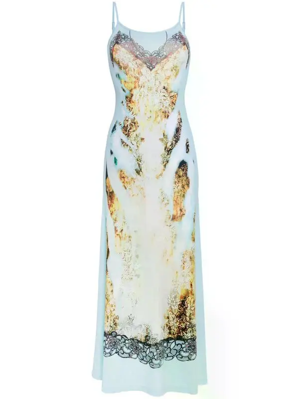 Y/project Graphic-print Slip Dress - Blue