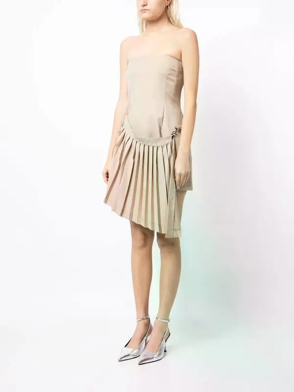 Rokh Mini Strapless Pleated Dress