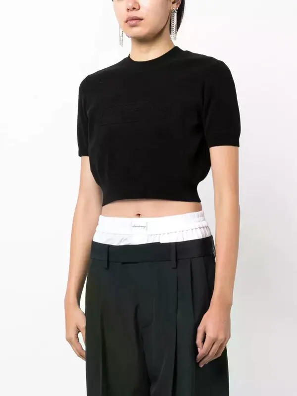 Alexander Wang Logo-embossed Cropped Knitted Top