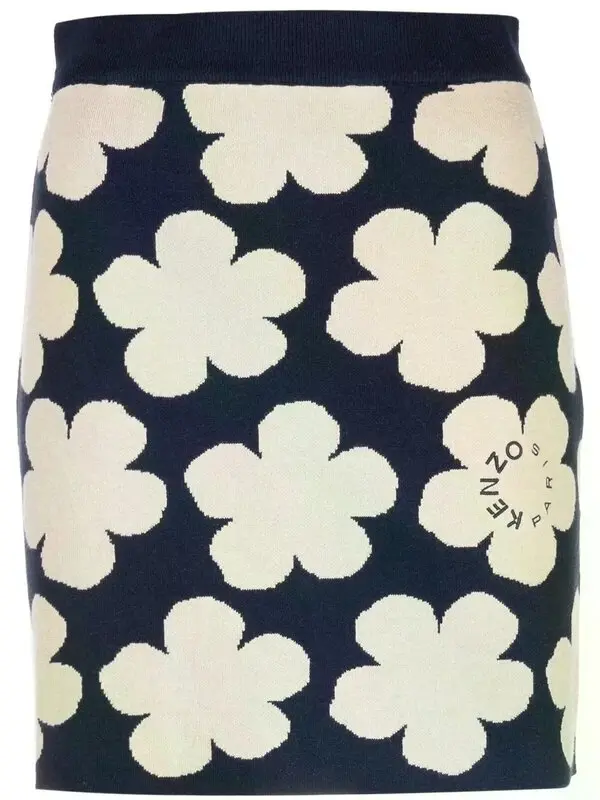 Kenzo Floral Intarsia-knit High-waist Skirt - Blue