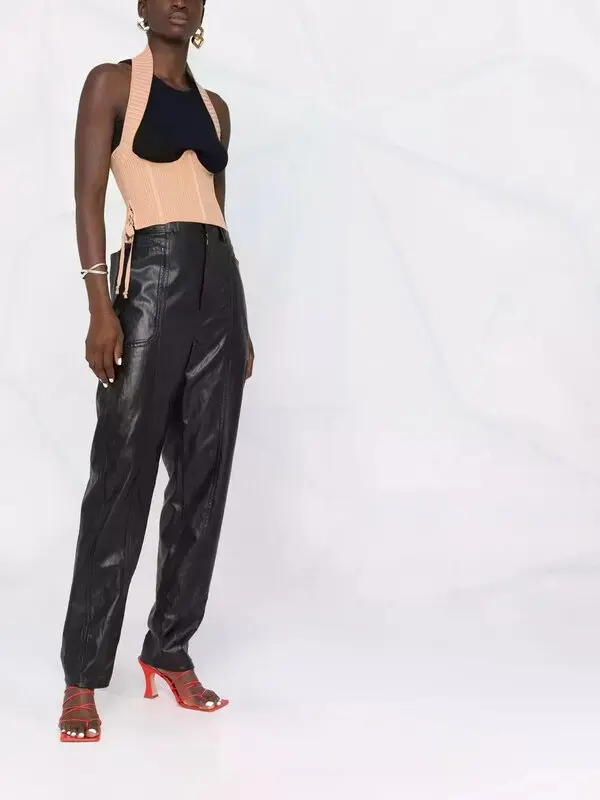 ANDREĀDAMO Ribbed-knit Corset Top - Neutrals