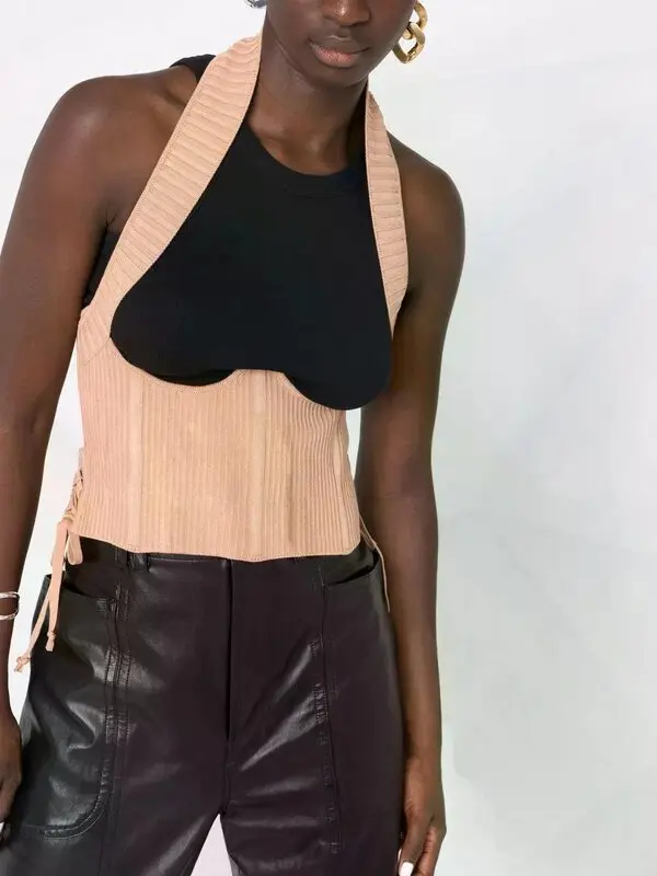 ANDREĀDAMO Ribbed-knit Corset Top - Neutrals
