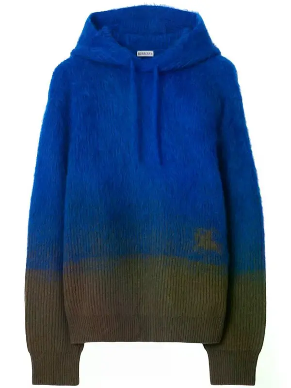 Burberry Two-tone Logo-knit Hoodie - Blue
