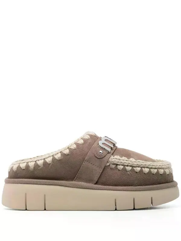 Mou Suede Decorative-stitch Mules - Neutrals