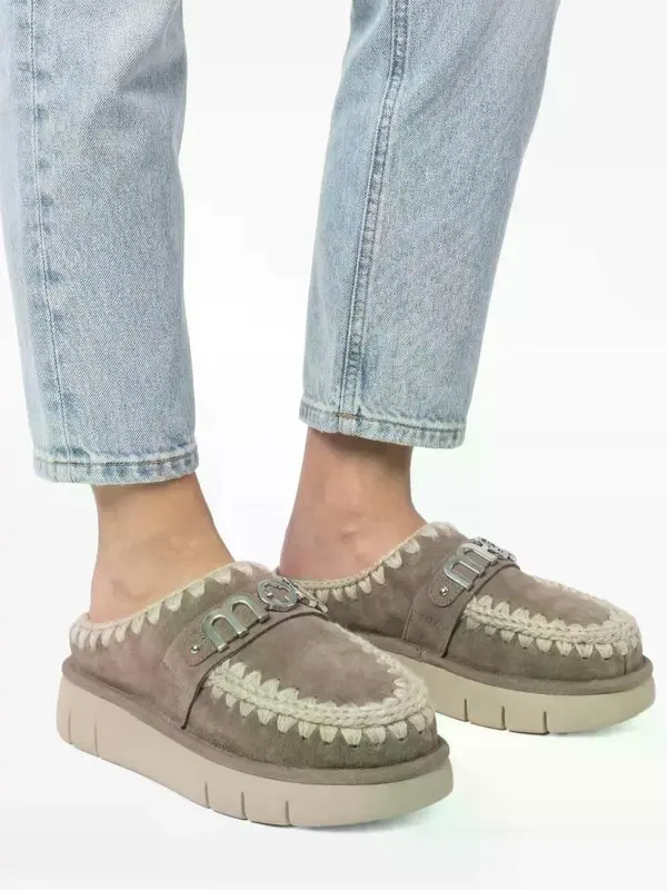 Mou Suede Decorative-stitch Mules - Neutrals