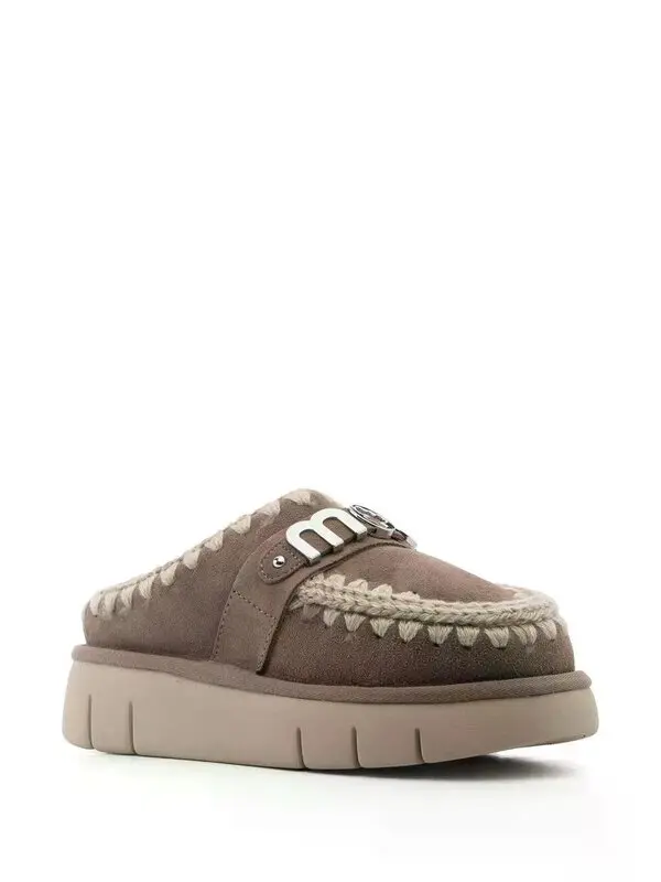 Mou Suede Decorative-stitch Mules - Neutrals