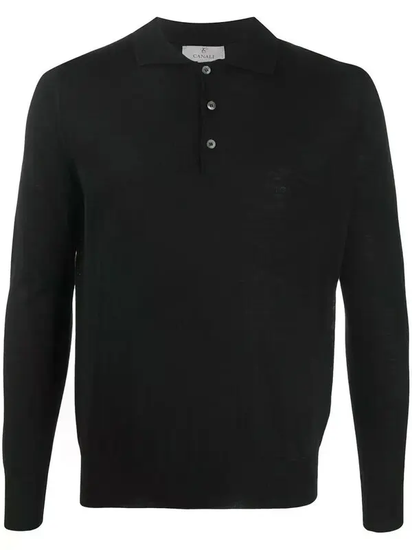 Canali Merino-wool Polo Shirt - Black