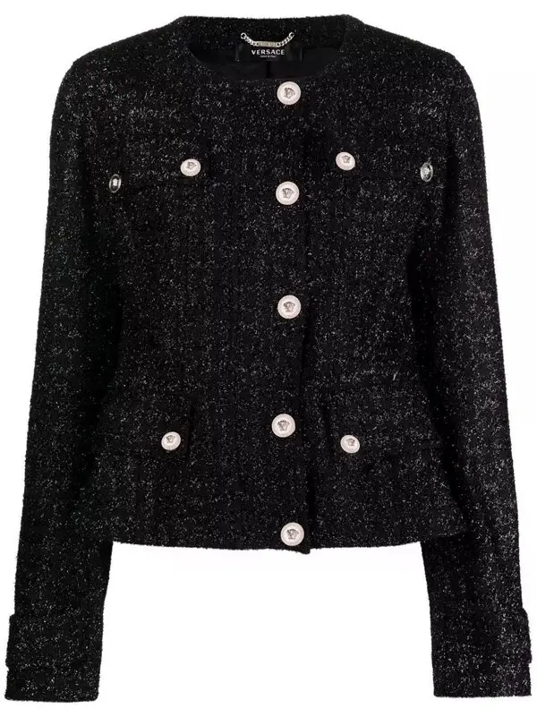 Versace Medusa Head Single-breasted Tweed Jacket - Black