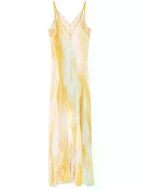 Elisabetta Franchi Lace Trim Maxi Dress - Yellow