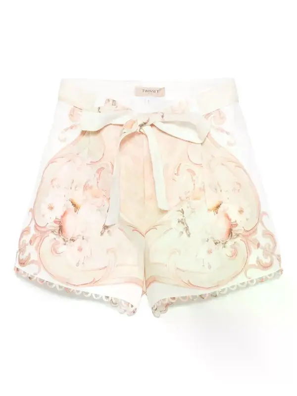 TWINSET Printed Linen Shorts