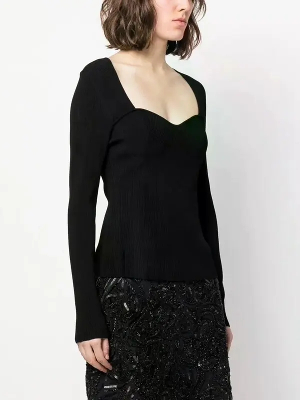 Veronica Beard Sweetheart Ribbed Knit Top