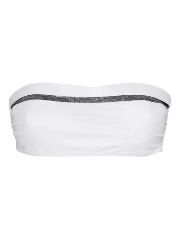Brunello Cucinelli Monili Embellished Bandeau Bikini Top - White