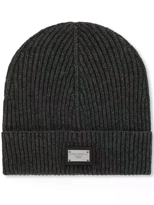 Dolce & Gabbana Logo-tag Cashmere-wool Beanie - Grey