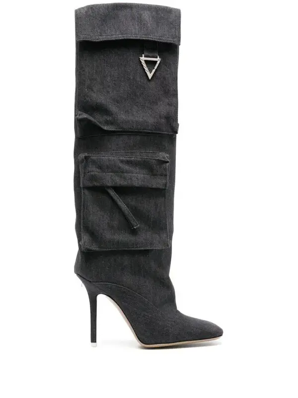 Attico Sienna 105mm Denim Boots - Grey