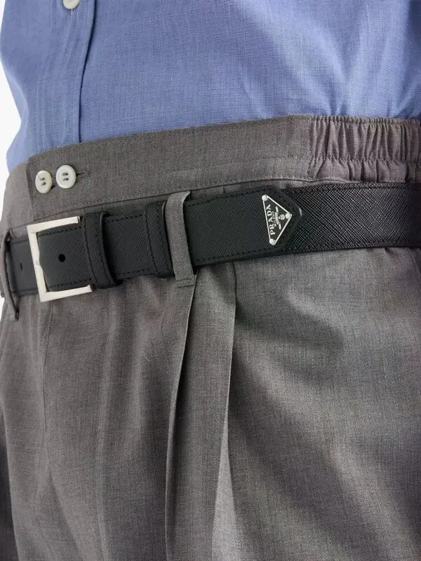 Prada Saffiano Leather Belt With Silver-tone Buckle - Black