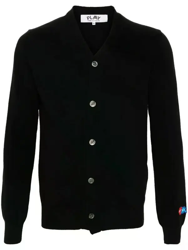 Play Comme Des Garcon X The Artist Invader Wool Cardigan - Black