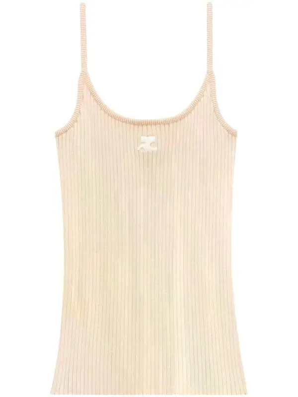 COURREGES Ribbed-knit Spaghetti Strap Top - Neutrals
