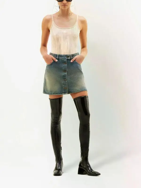 COURREGES Ribbed-knit Spaghetti Strap Top - Neutrals