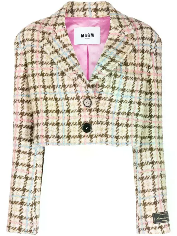 MSGM Cropped Tweed Jacket - Brown