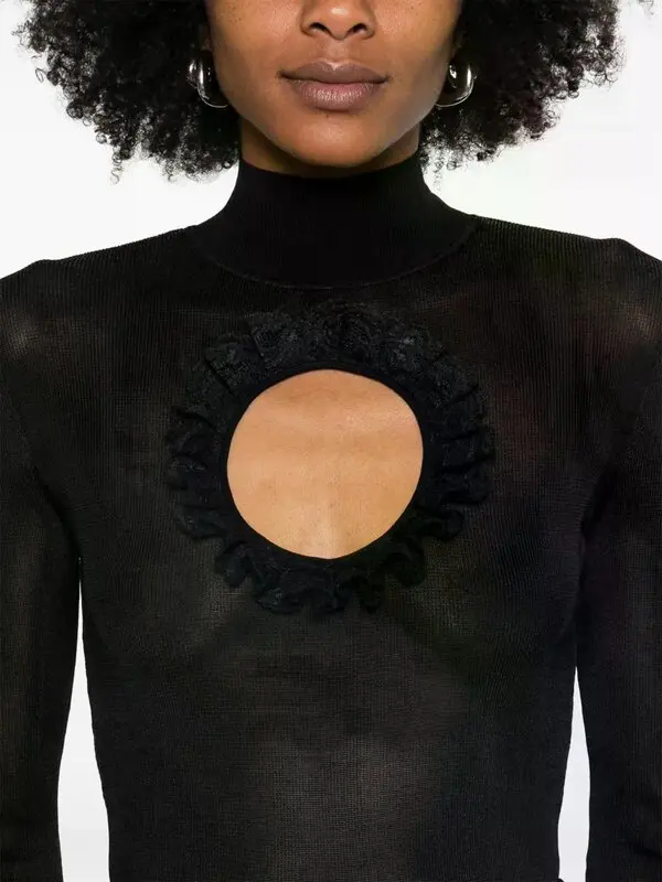 SELF-PORTRAIT Cut-out Detail Knitted Bodysuit - Black