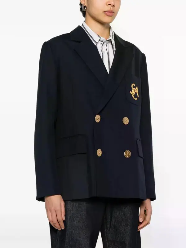 Sacai Logo-embroidered Double-breasted Blazer