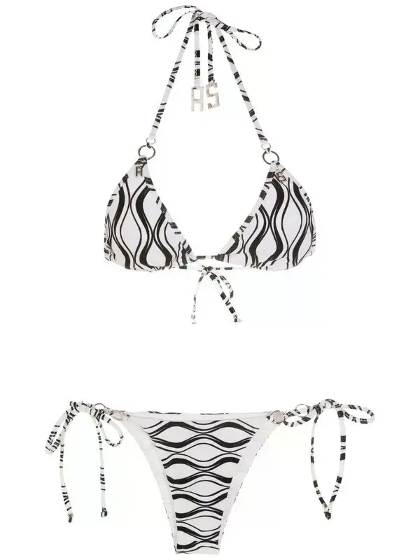 AMIR SLAMA Wave-print Triangle Bikini Set - White