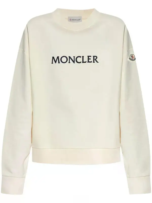 Moncler Embroidered Logo Cotton Sweater - Neutrals